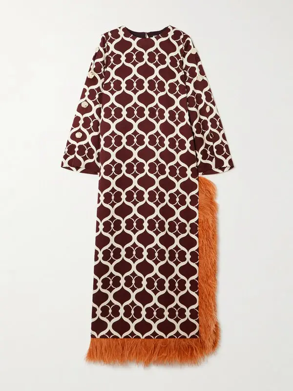 Borgo De Nor Brunetta Feather-trimmed Maxi Dress