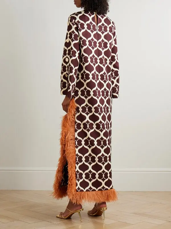 Borgo De Nor Brunetta Feather-trimmed Maxi Dress