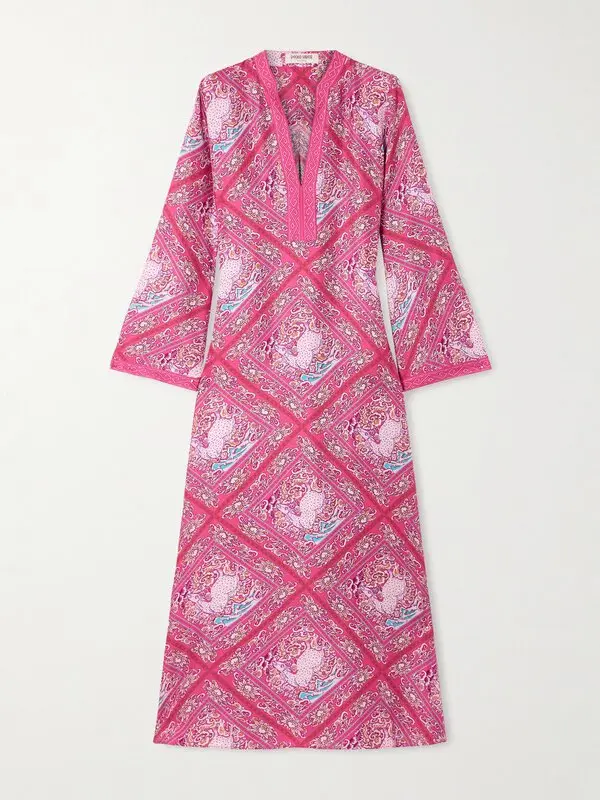 EMPORIO SIRENUSE Jenna Printed Silk Kaftan - Pink