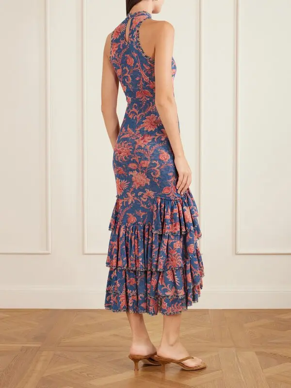 Etro Ruffled Paisley-print Tulle Midi Dress - Blue