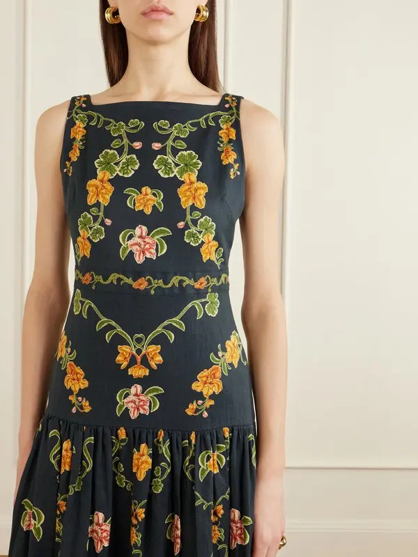 Agua Bendita Abeja Floral-print Linen Maxi Dress - Multi