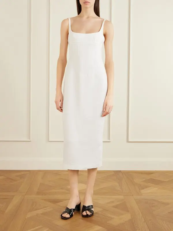 khaite cream dress Yon scarf-detailed draped satin-crepe midi dress - cream