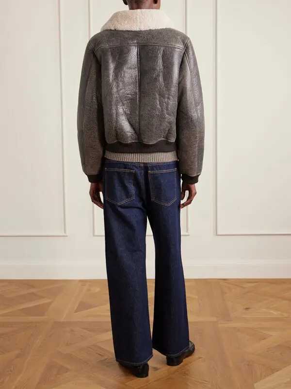 FRAME The Shrunken Cropped Shearling Jacket - Brown