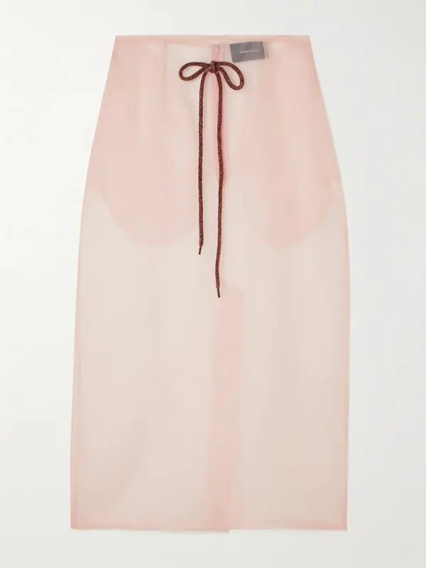 Simone Rocha Bow-detailed Silk-organza Midi Skirt - Pink