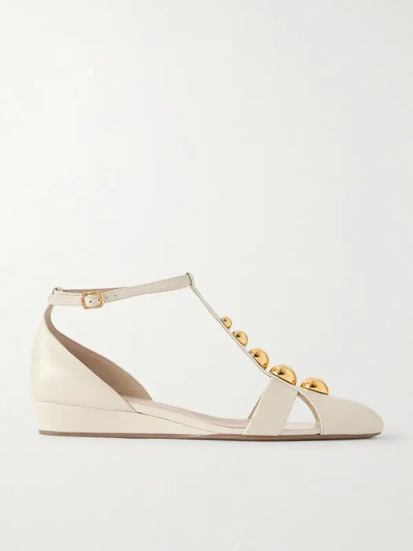Chloé Cleia Studded Wedge Sandals - Off-white