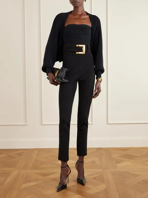 Balmain Belted Stretch-ponte Skinny Pants