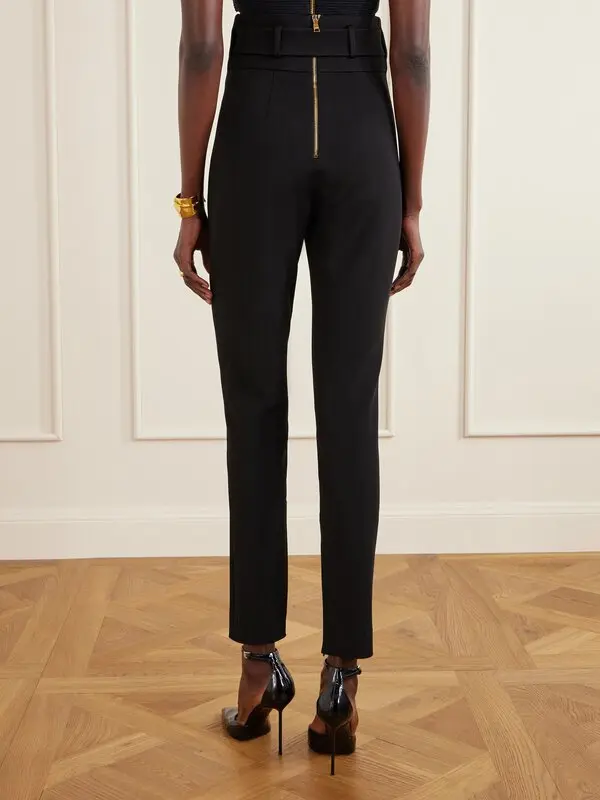 Balmain Belted Stretch-ponte Skinny Pants