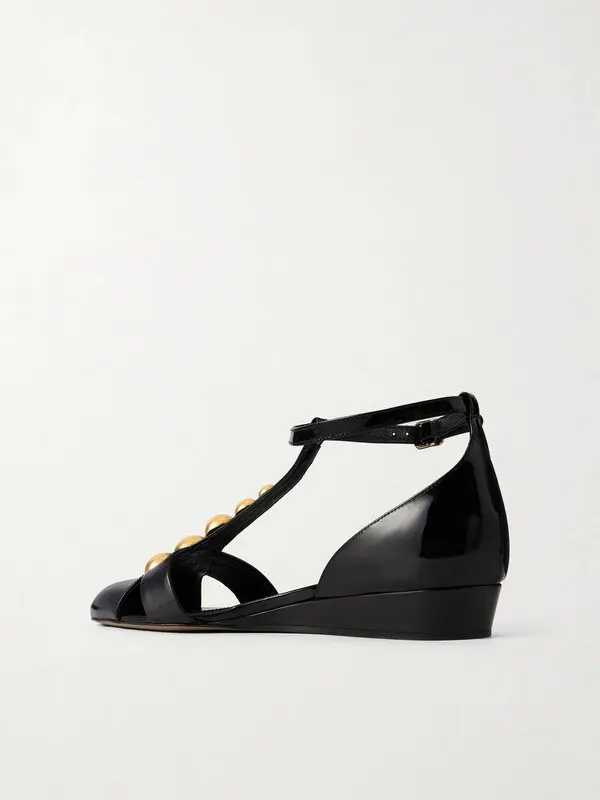 Chloé Cleia Studded Patent-leather Wedge Sandals