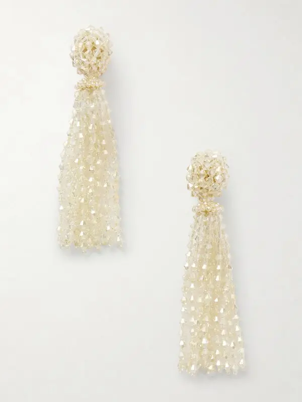 Oscar De La Renta Tassel Beaded Clip Earrings - Yellow