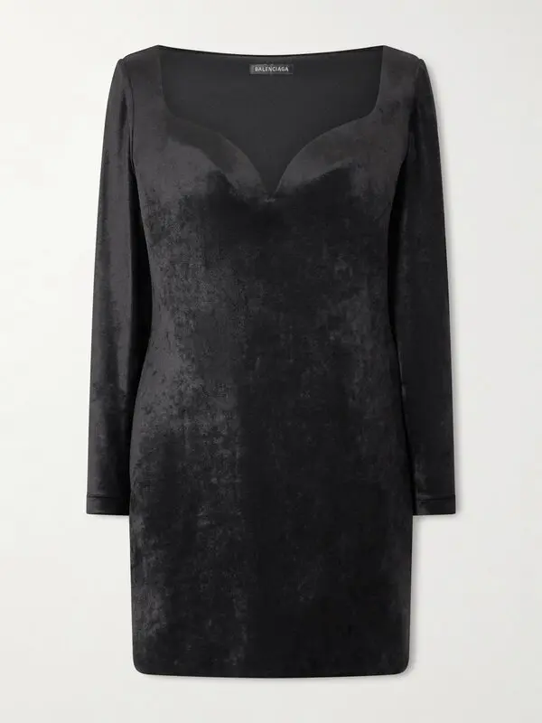 Balenciaga Stretch-velvet Mini Dress - Black