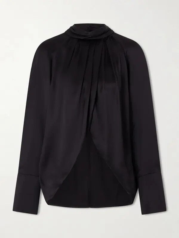Balmain Draped Silk-satin Blouse - Black