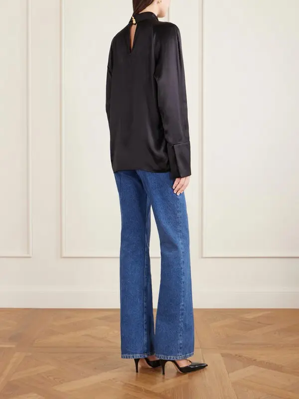 Balmain Draped Silk-satin Blouse - Black