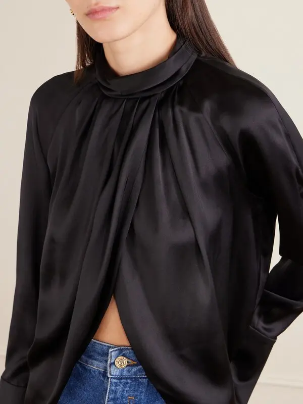 Balmain Draped Silk-satin Blouse - Black