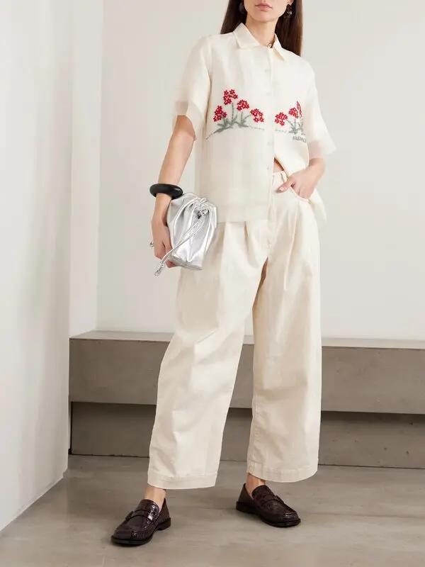 S.S.DALEY Ivy Pleated Cropped Barrel-leg Jeans