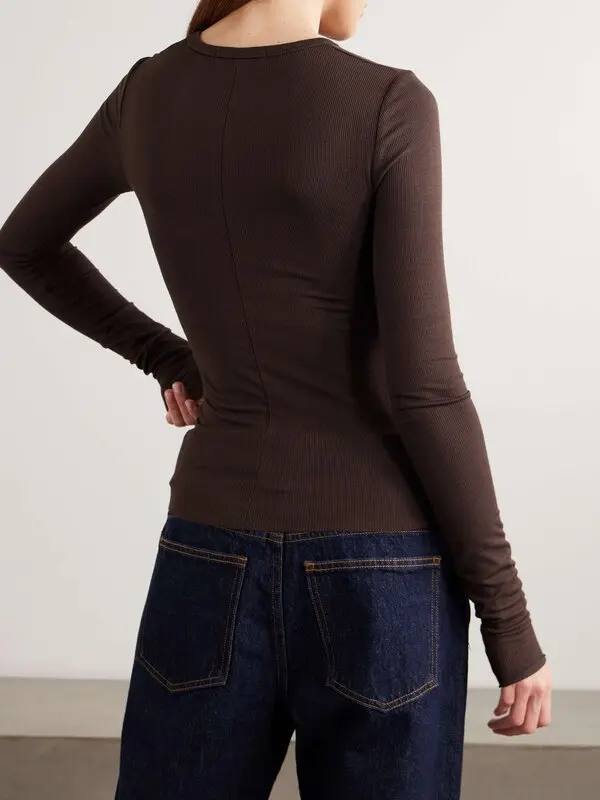 Eterne Ribbed Jersey Top - Chocolate