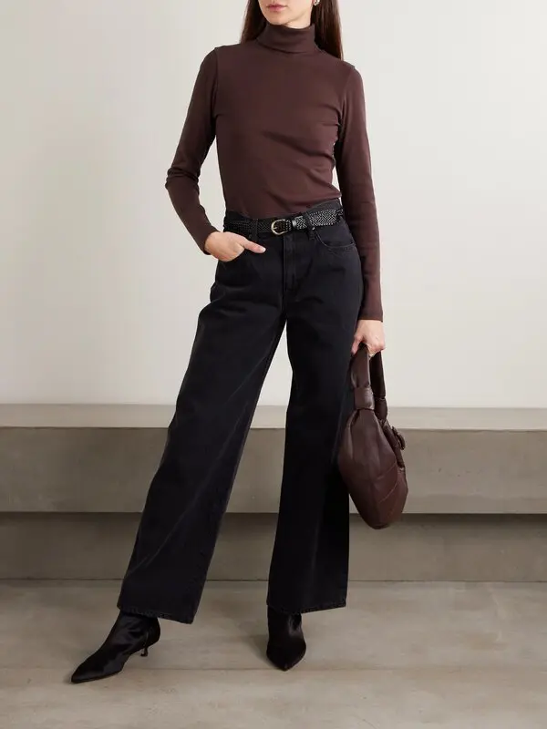 FLORE FLORE Dinah Ribbed Turtleneck Top - Brown
