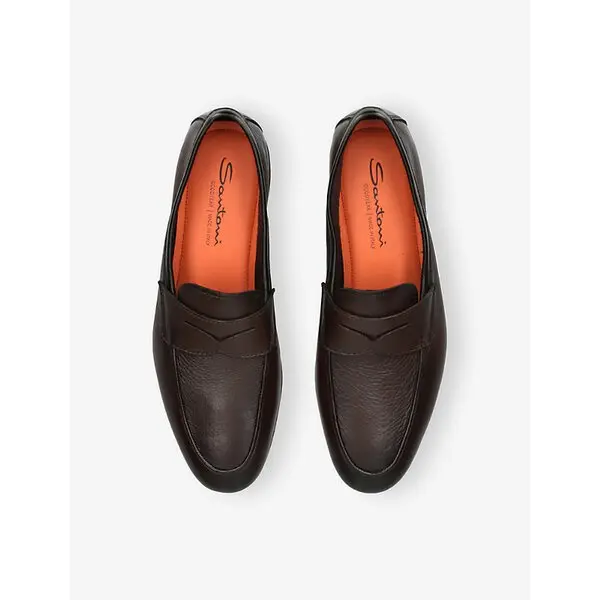 Santoni Carlo Grained Leather Penny Loafers