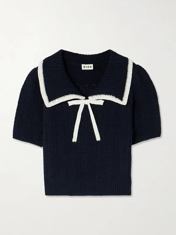 Rixo Pippa Bow-detailed Two-tone Sweater
