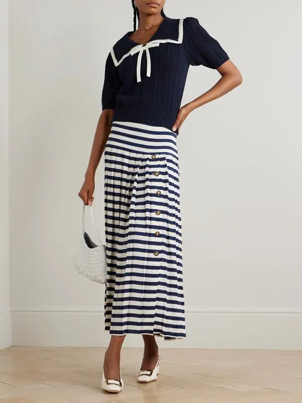 Rixo Pippa Bow-detailed Two-tone Sweater