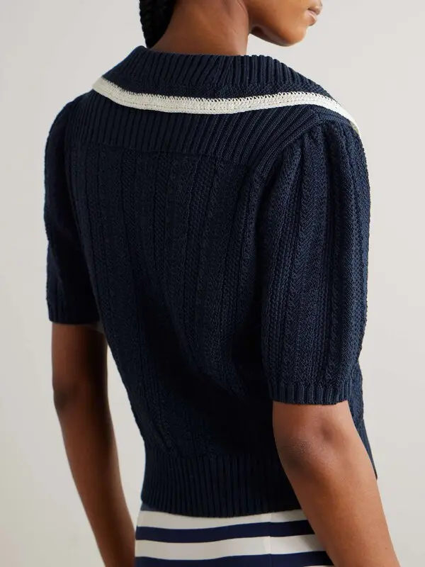 Rixo Pippa Bow-detailed Two-tone Sweater - Navy