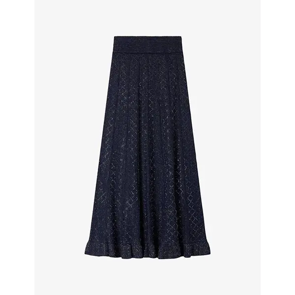 Sandro Flared Rhinestone Knit Maxi Skirt