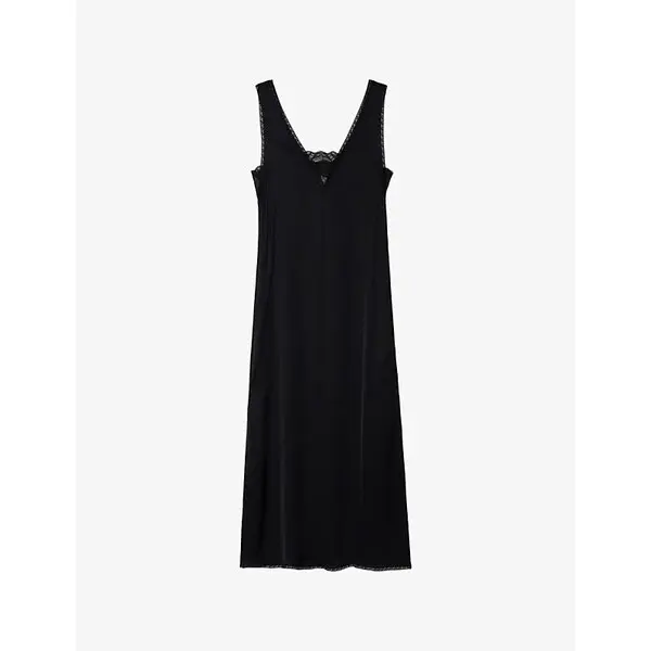 Zadig&Voltaire Satin Maxi Dress With Lace - Black