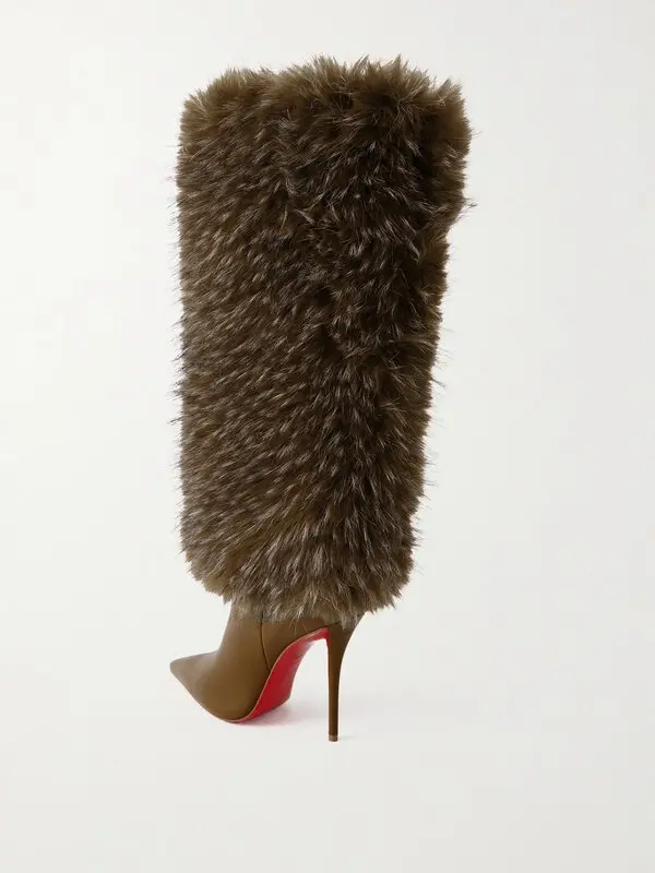 CHRISTIAN LOUBOUTIN Yangzee 100 Plush And Leather Knee Boots
