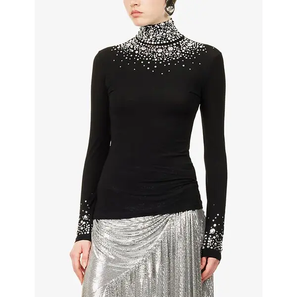 Rabanne Studded Long-sleeve Jersey Top