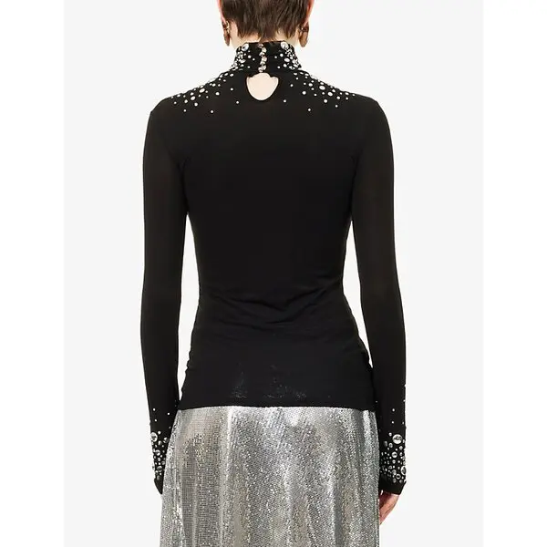 Rabanne Studded Long-sleeve Jersey Top