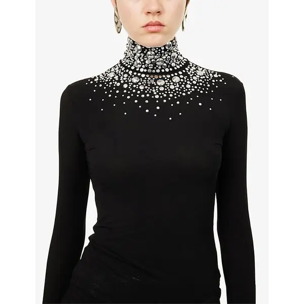 Rabanne Studded Long-sleeve Jersey Top
