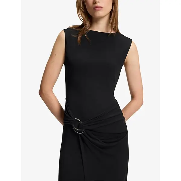 Hugo Buckle-embellished Wrap-effect Jersey Maxi Dress