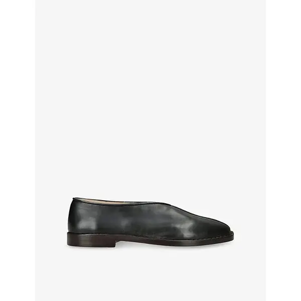 LEMAIRE Flat Piped Leather Slippers - Black