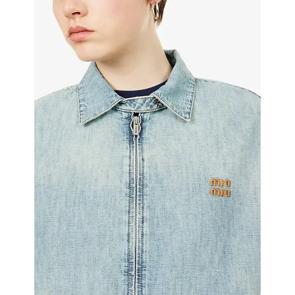 Miu Miu Logo-embroidered Chambray Jacket