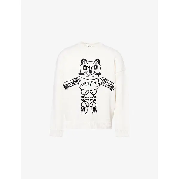 Loewe X Louis Wain Lucky Cat Crewneck Wool Jumper - White/black