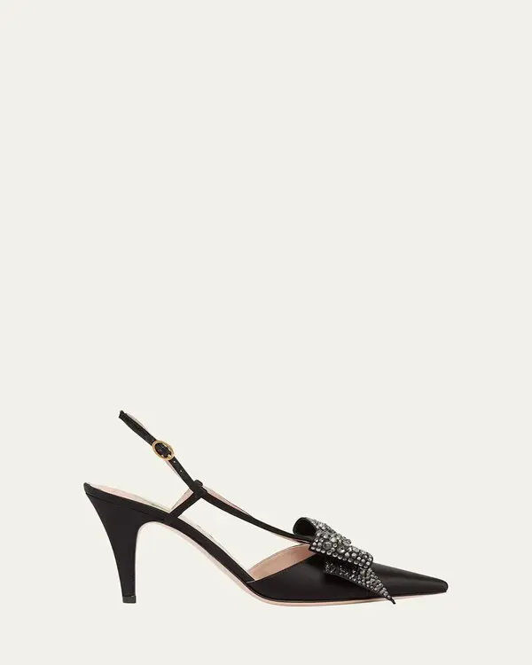 Valentino Garavani 85mm Bowow Embellished Satin Slingback Pumps
