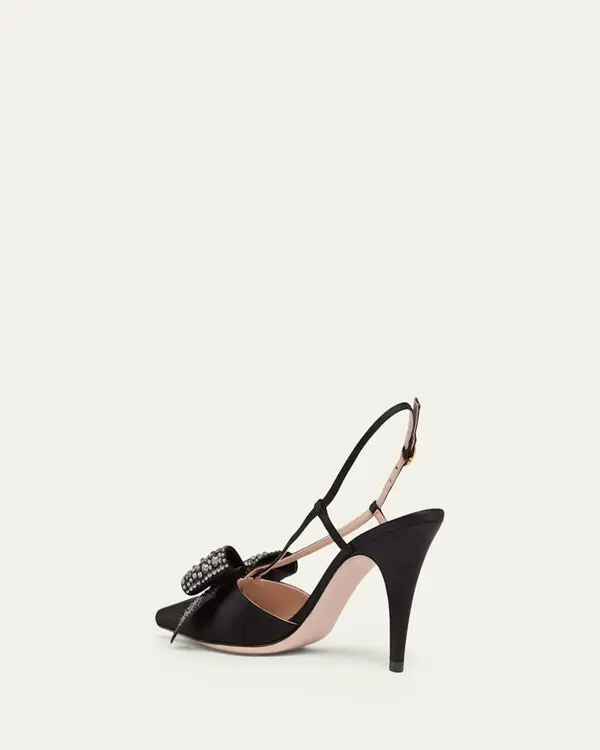 Valentino Garavani 85mm Bowow Embellished Satin Slingback Pumps