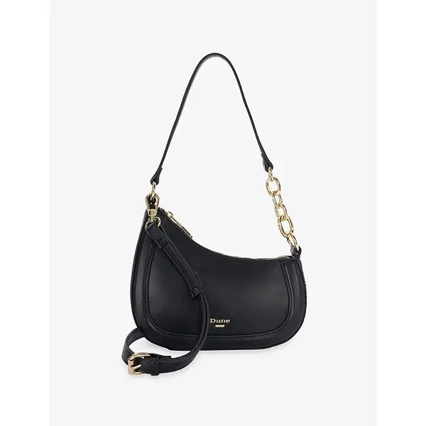 DUNE Small Leather Shoulder Bag - Black Plain Leather