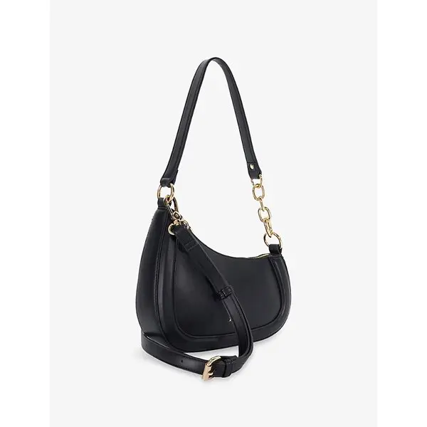 DUNE Small Leather Shoulder Bag - Black Plain Leather