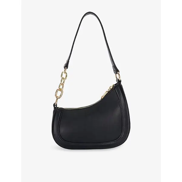 DUNE Small Leather Shoulder Bag - Black Plain Leather