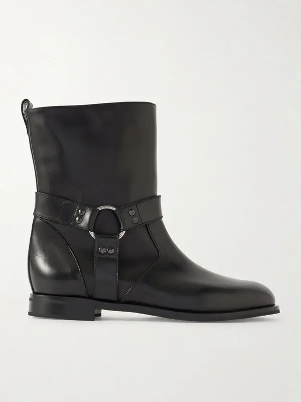 Manolo Blahnik Calica Buckled Leather Biker Boots
