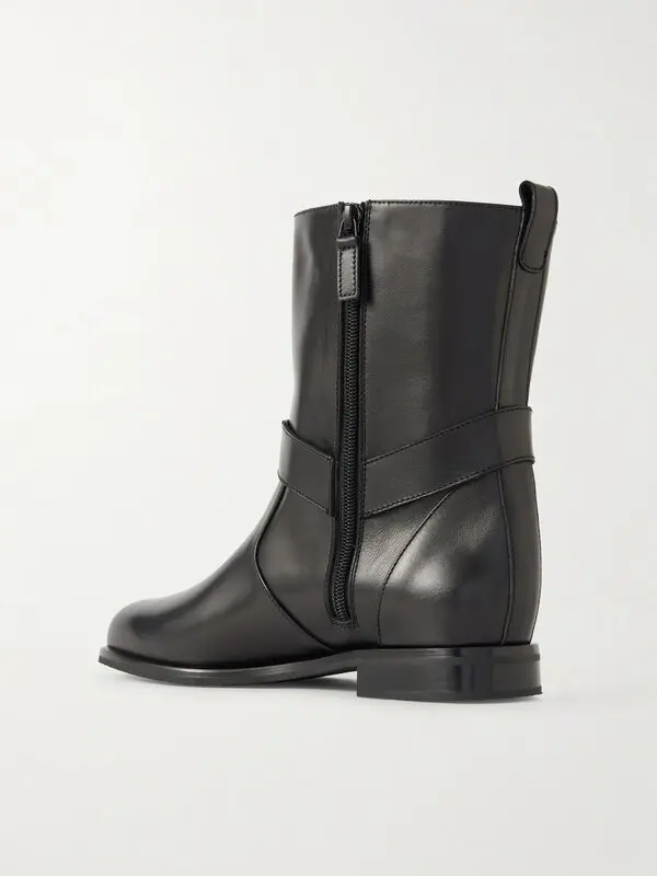 Manolo Blahnik Calica Buckled Leather Biker Boots