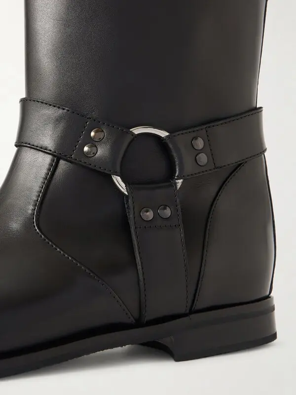 Manolo Blahnik Calica Buckled Leather Biker Boots
