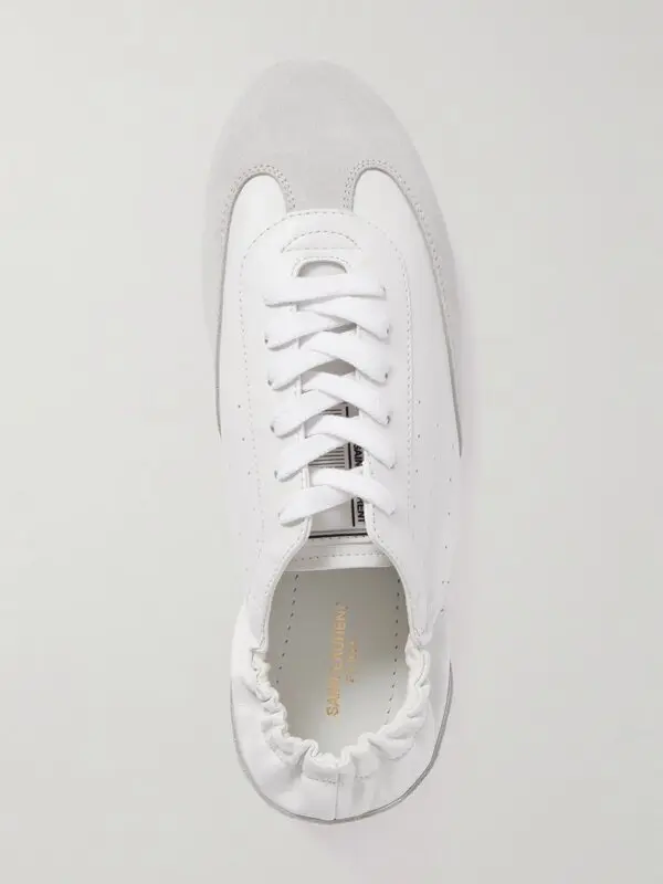 Saint Laurent Lewis Suede-trimmed Leather Sneakers - White