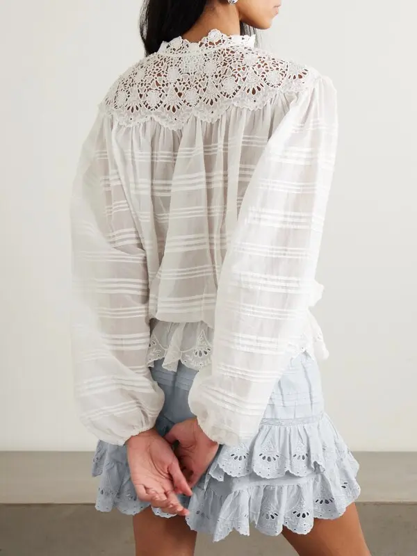 MARANT ETOILE Polly Lace-trimmed Cotton-voile Blouse - White