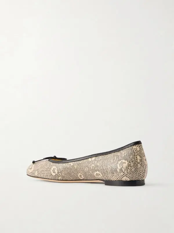 Manolo Blahnik Veralli Lizard-effect Leather Ballet Flats