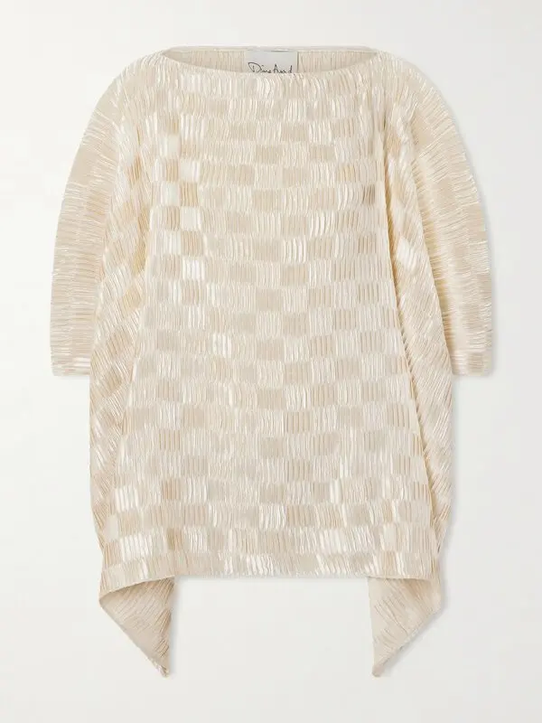 DIMA AYAD Plissé-satin Blouse - Neutrals