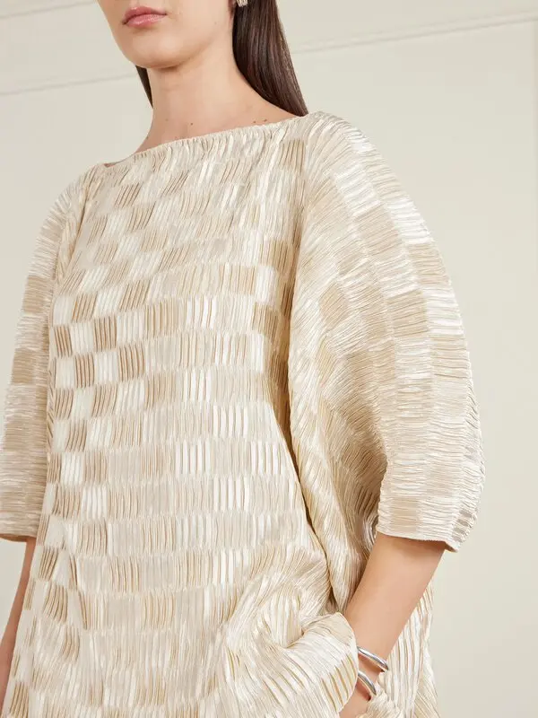 DIMA AYAD Plissé-satin Blouse - Neutrals