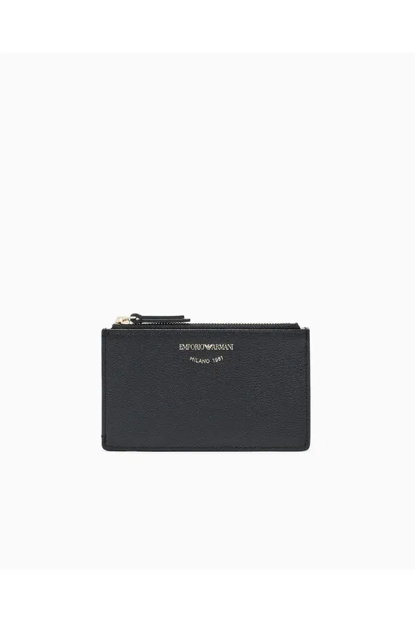 Emporio Armani Zipped, Tumbled-leather Card Holder - Black