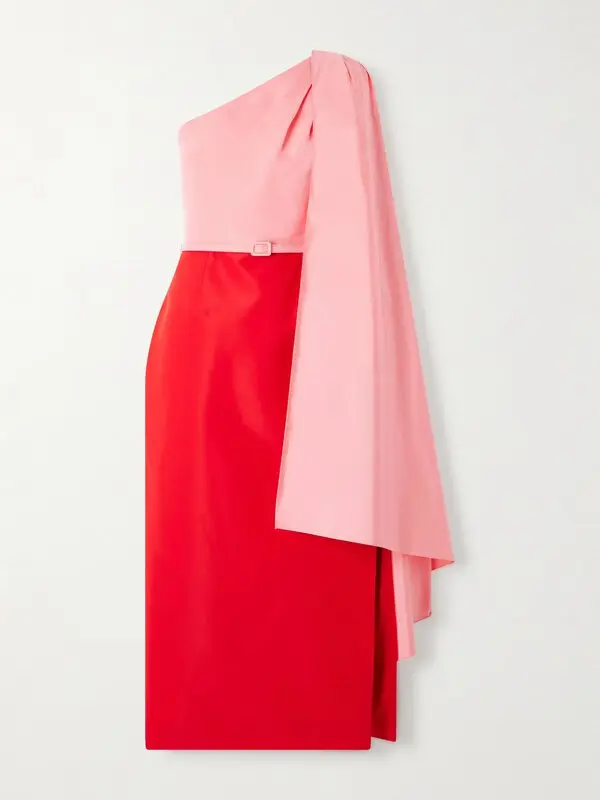 Carolina Herrera Belted Color-block Silk-faille Midi Dress - Red
