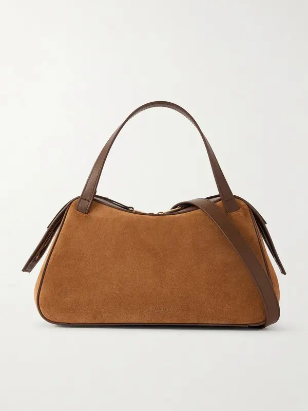 JIL SANDER Small Leather-trimmed Suede Shoulder Bag - Brown